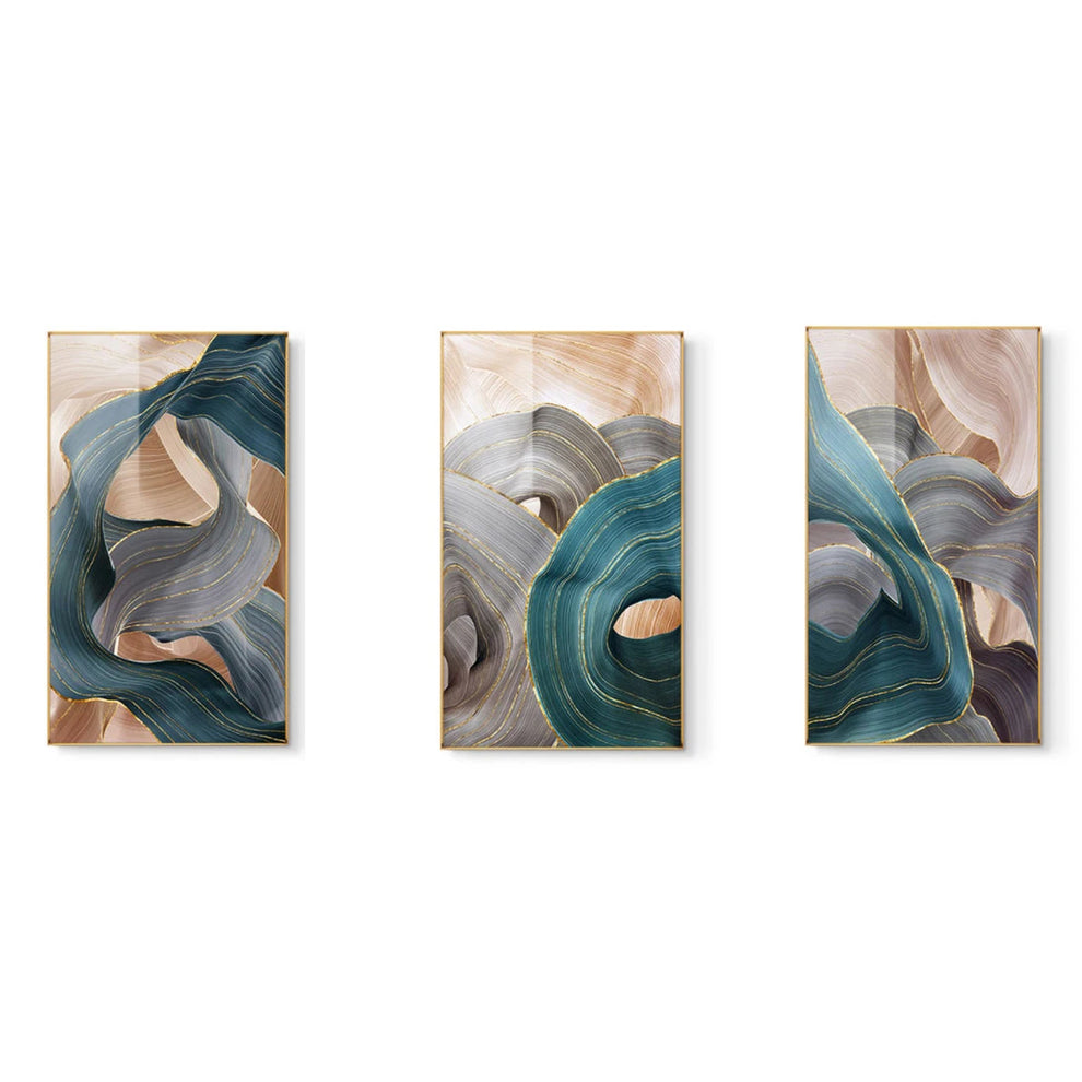 Modern Abstract Flowing Ribbon Wall Art For Luxury Living Room (Set of ...
