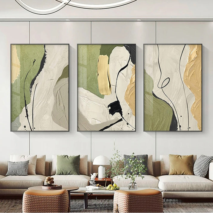 Beige Green Abstract Geomorphic Nordic Wall Art Modern Living Room ...
