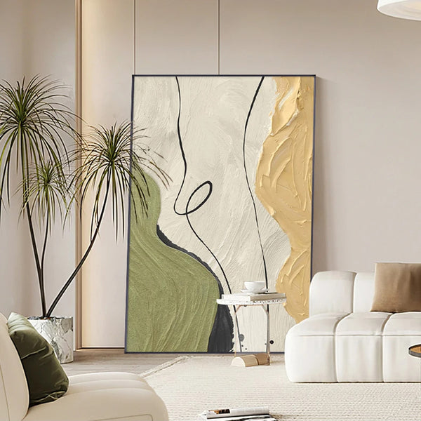 Beige Green Abstract Geomorphic Nordic Wall Art Modern Living Room ...