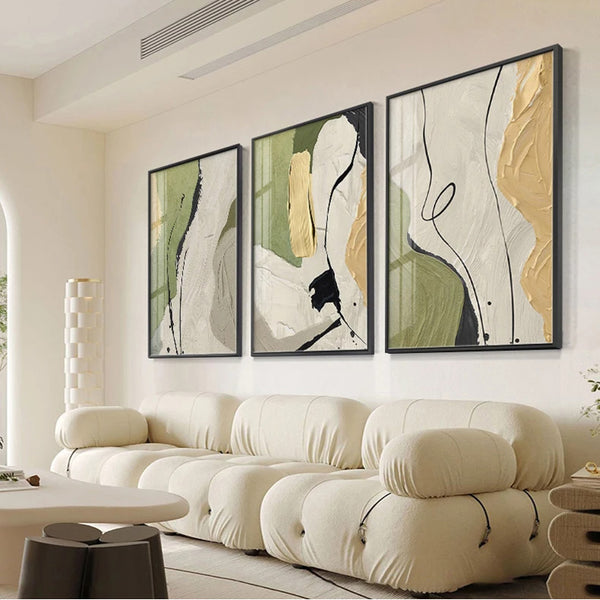 Beige Green Abstract Geomorphic Nordic Wall Art Modern Living Room ...
