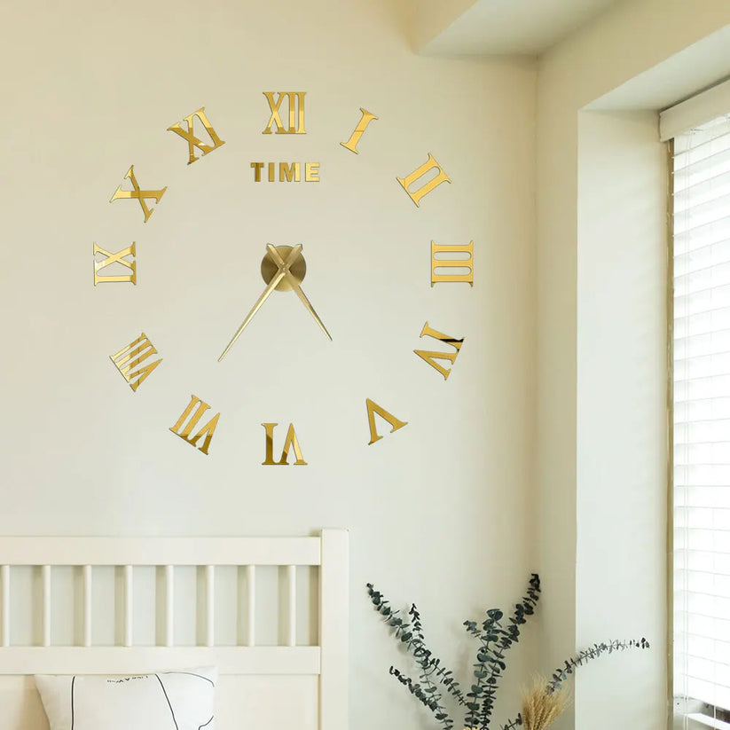 Big Wall Clock DIY 3D Self-Adhesive Mirrored Acrylic Clock For Modern ...