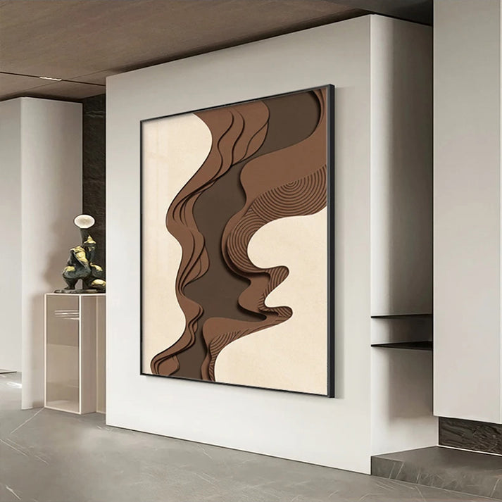 Brown Beige Abstract Flowing Contours Minimalist Wall Art Pictures For ...