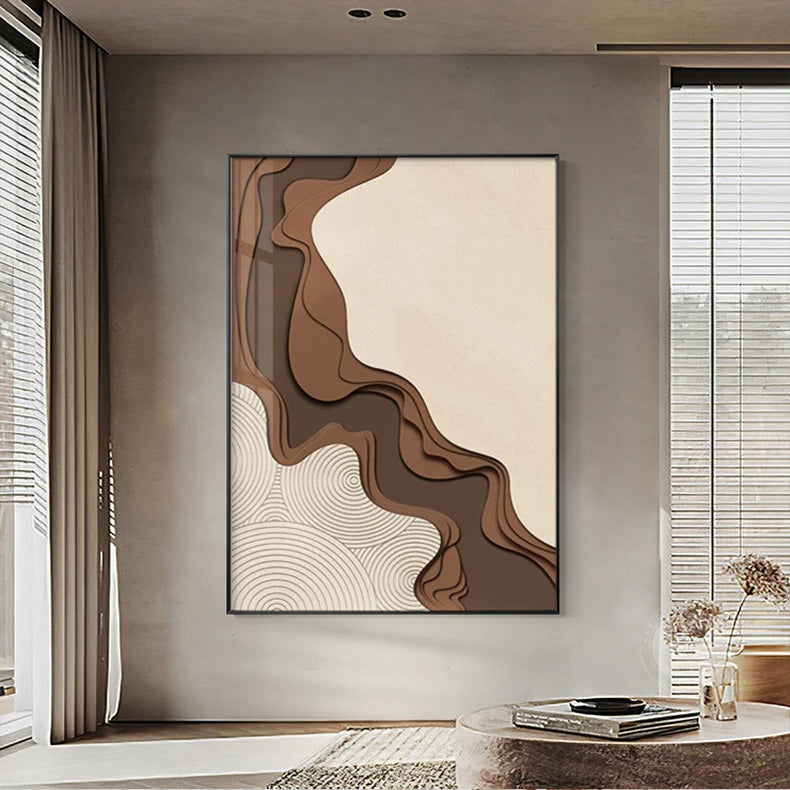 Brown Beige Abstract Flowing Contours Minimalist Wall Art Pictures For ...