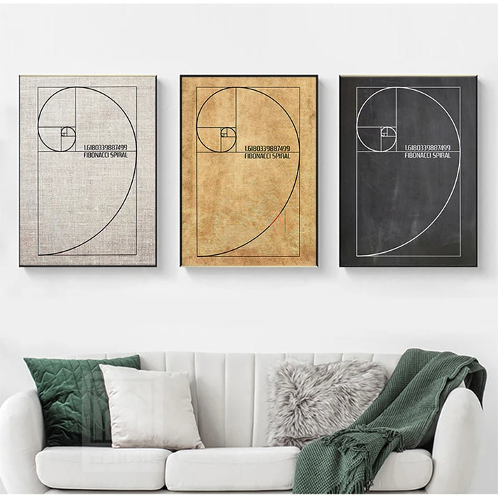 Fibonacci Spiral Artistic Geometry Wall Art Mathematical Golden Ratio ...