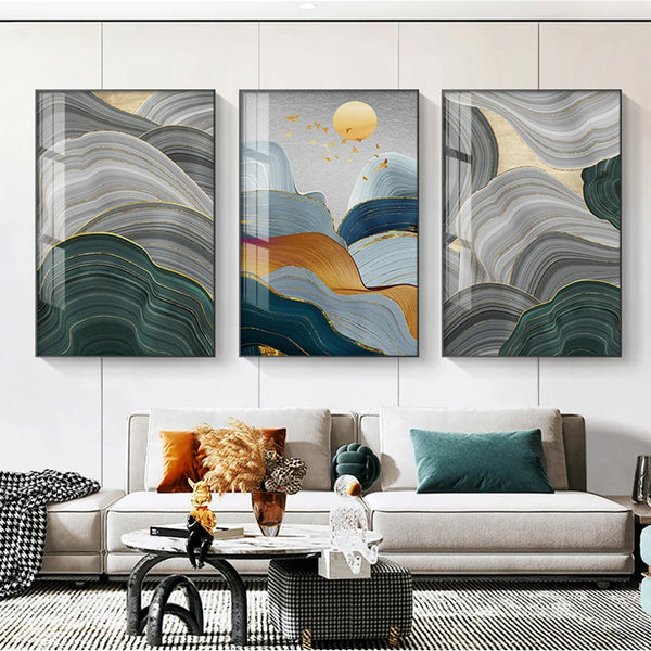 Flowing Green Golden Emerald Abstract Wall Art For Entrance Hallway ...