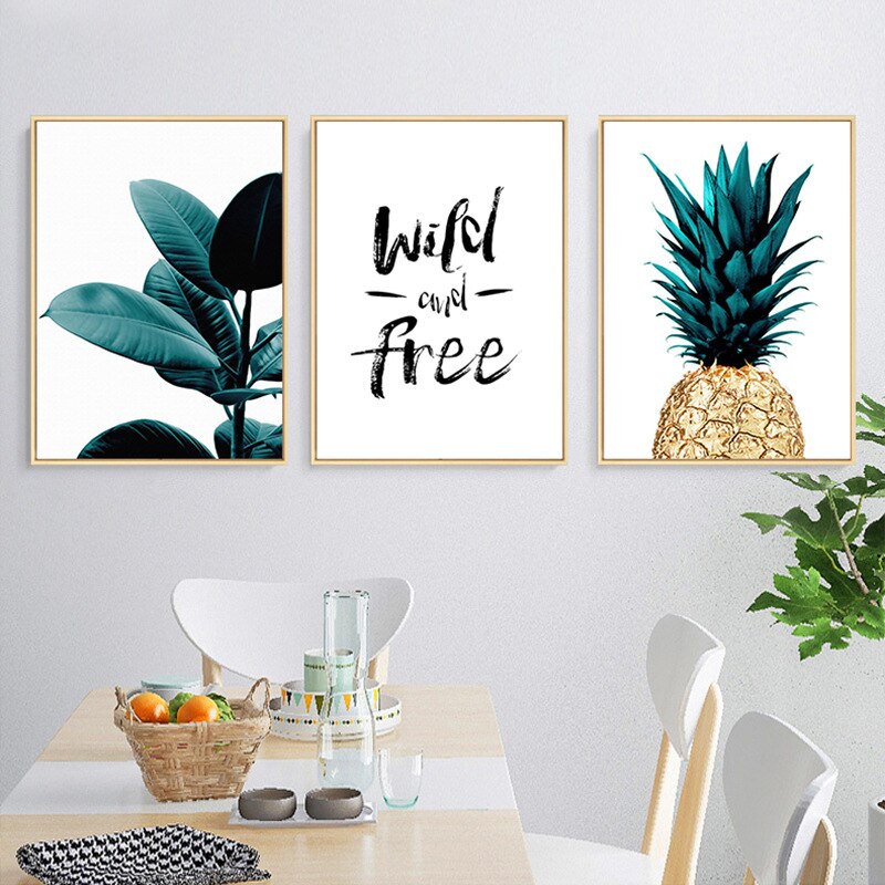 Inspirational Quotes Posters Golden Pineapple Green Leaf Monstera Wall ...