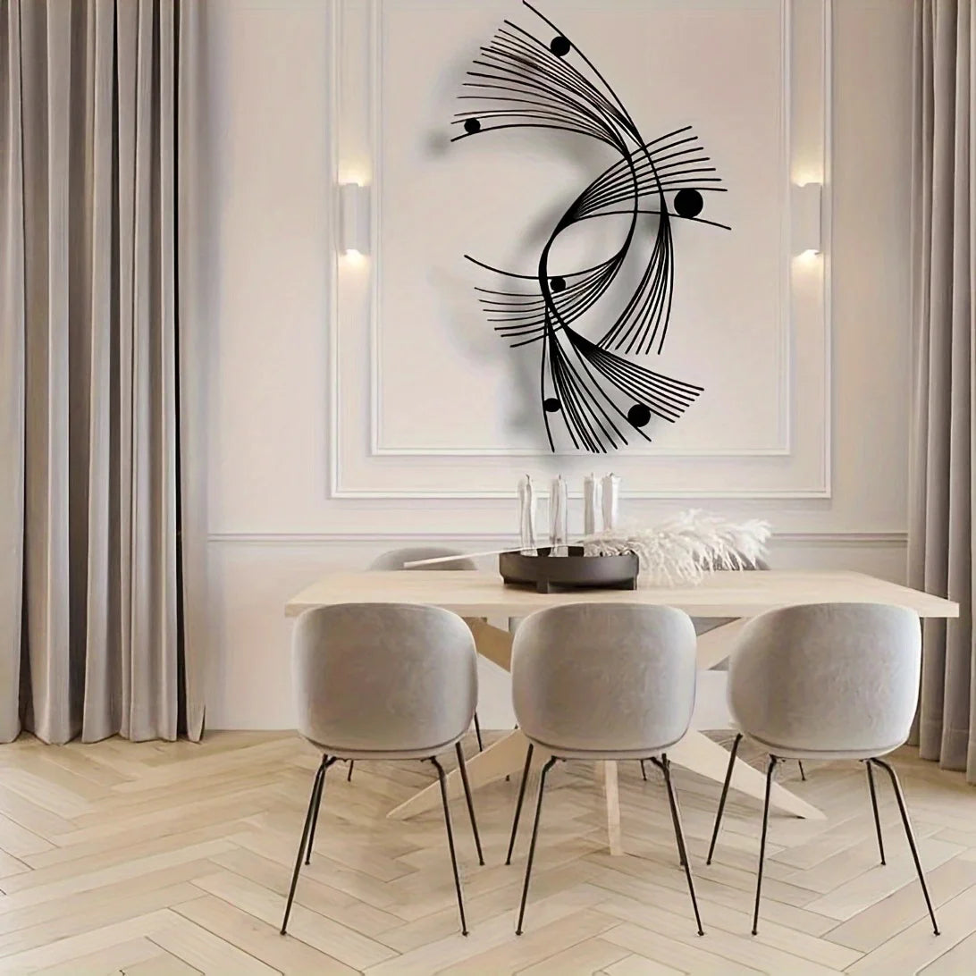 Abstract Metal Wall Sculpture Black Geometric Line Art Metal Art Wall ...