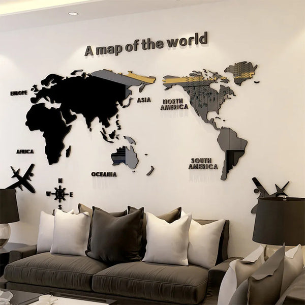 Map Of The World 3d Wall Mural Crystal Mirrored Acrylic World Map Wall ...