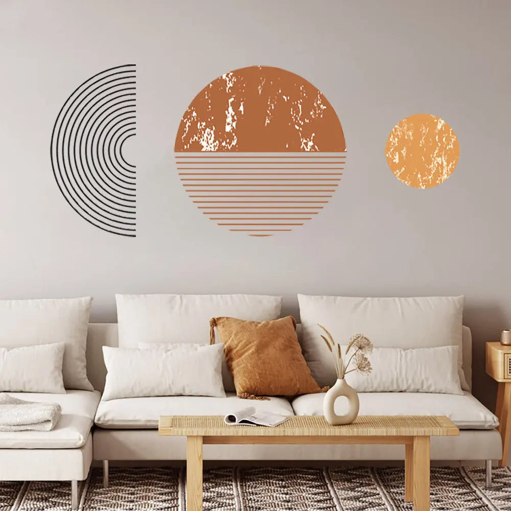 Geometric Circles Sun & Moon Wall Sticker For Kitchen Living Room Remo ...