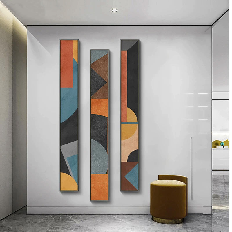 Colorful Tall Abstract Slim Format Wall Art For Modern Living Room ...