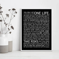One Life Inspirational Motivational Quotes Poster Black White Wall Art ...
