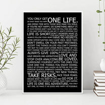 One Life Inspirational Motivational Quotes Poster Black White Wall Art ...
