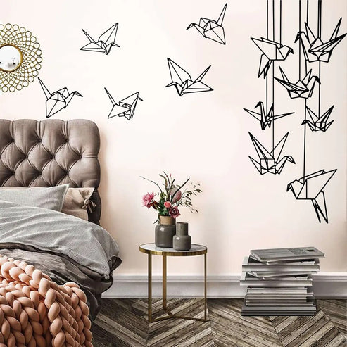 Geometric Origami Birds Line Art Wall Stickers Removable PVC Vinyl Wal ...