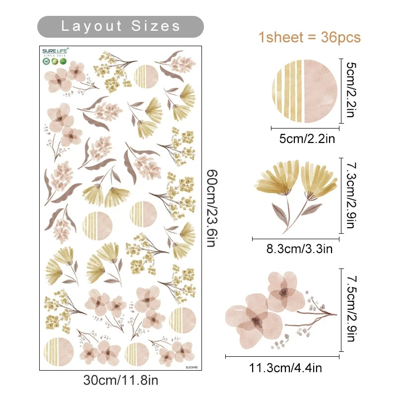 Bohemian Style Watercolor Petals Removable PVC Wall Stickers Floral Wa ...