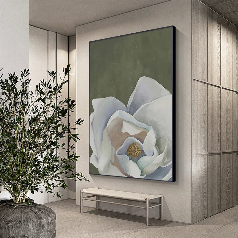 Scandinavian Big Floral Wall Art Fine Art Canvas Prints White Petal Fl ...