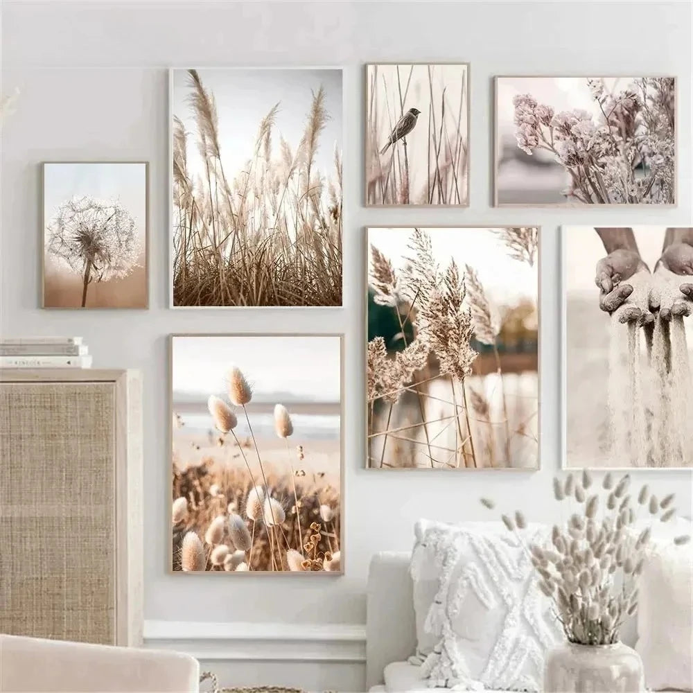 Tranquil Sunset Landscape Reed Bird Sea Grass Gallery Wall Art Pictures ...