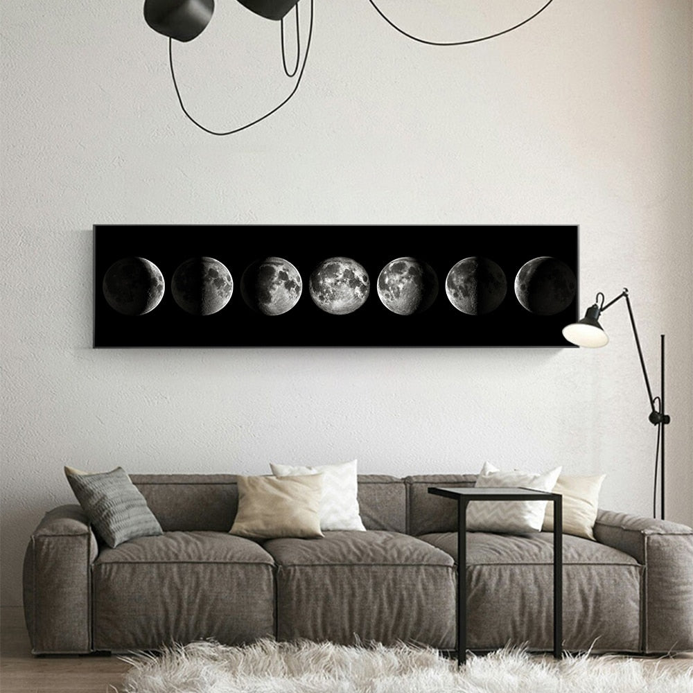 Moon Phases Wide Format Black White Wall Art Canvas Prints Pictures Fo ...