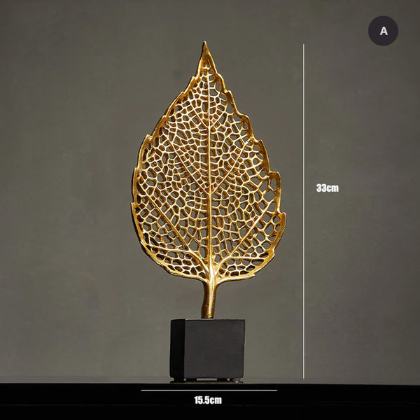 Golden Leaf Statues Decorative Exotic Botanical Silhouette Leaves Desk ...