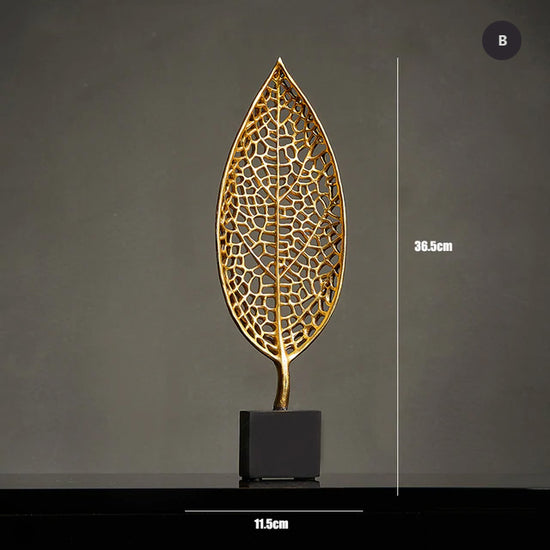 Golden Leaf Statues Decorative Exotic Botanical Silhouette Leaves Desk ...