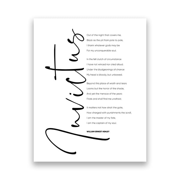 Invictus by William Ernest Henley Poem Print Wall Art Fine Art Canvas ...
