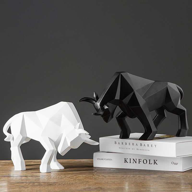 Abstract Bull Statue Sculpture Geometric Wildlife Ornament Modern Symb ...