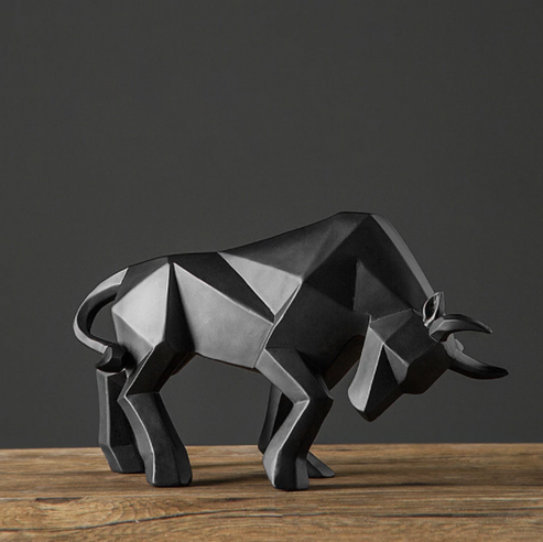 Abstract Bull Statue Sculpture Geometric Wildlife Ornament Modern Symb ...